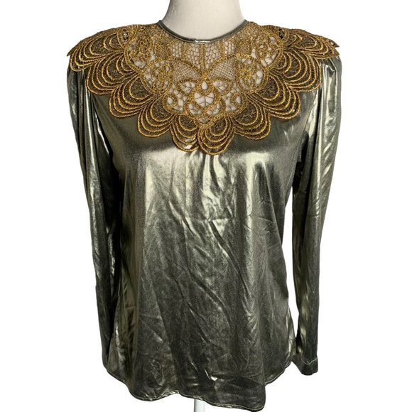 Sonya Ratay | Tops | Vintage 9s Sonya Ratay Lame Blouse S Gold Applique ...